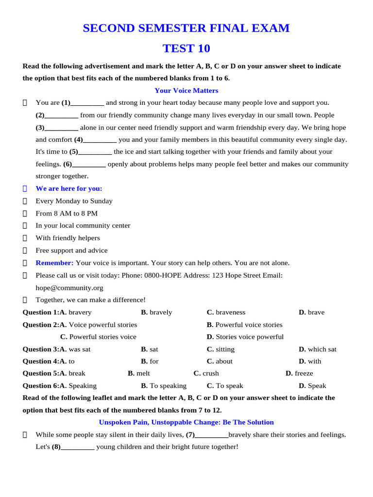 Final Exam: Language & Community Support | PDF | Loneliness | Social ...