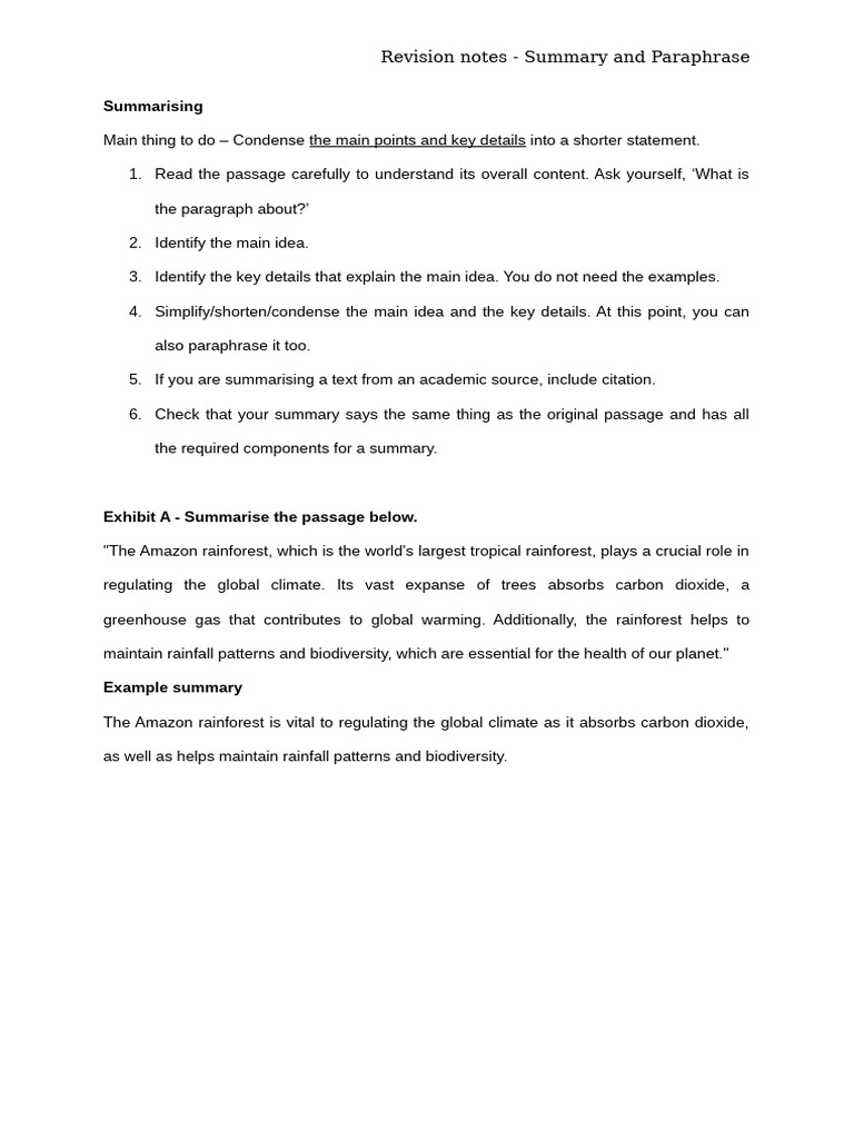Revision - Summary and Paraphrase-1 | PDF