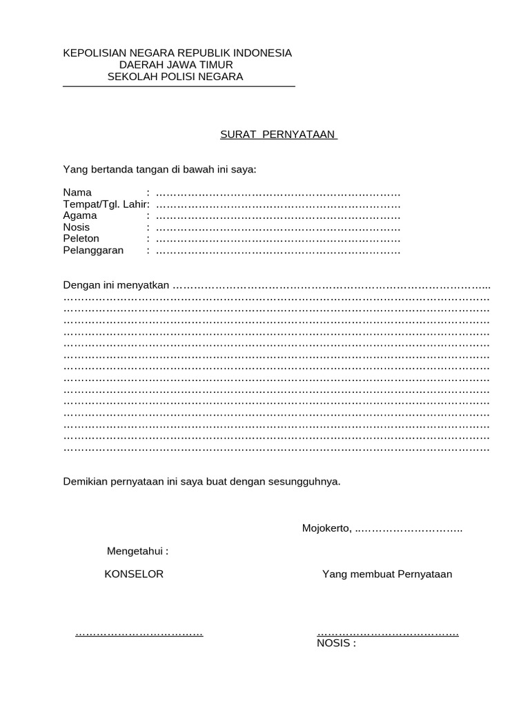 Blangko Surat Pernyataan | PDF