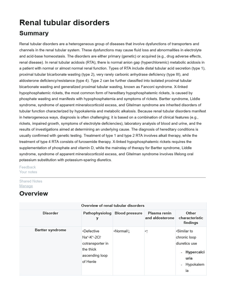 Overview of Renal Tubular Disorders | PDF | Medical Specialties | Kidney