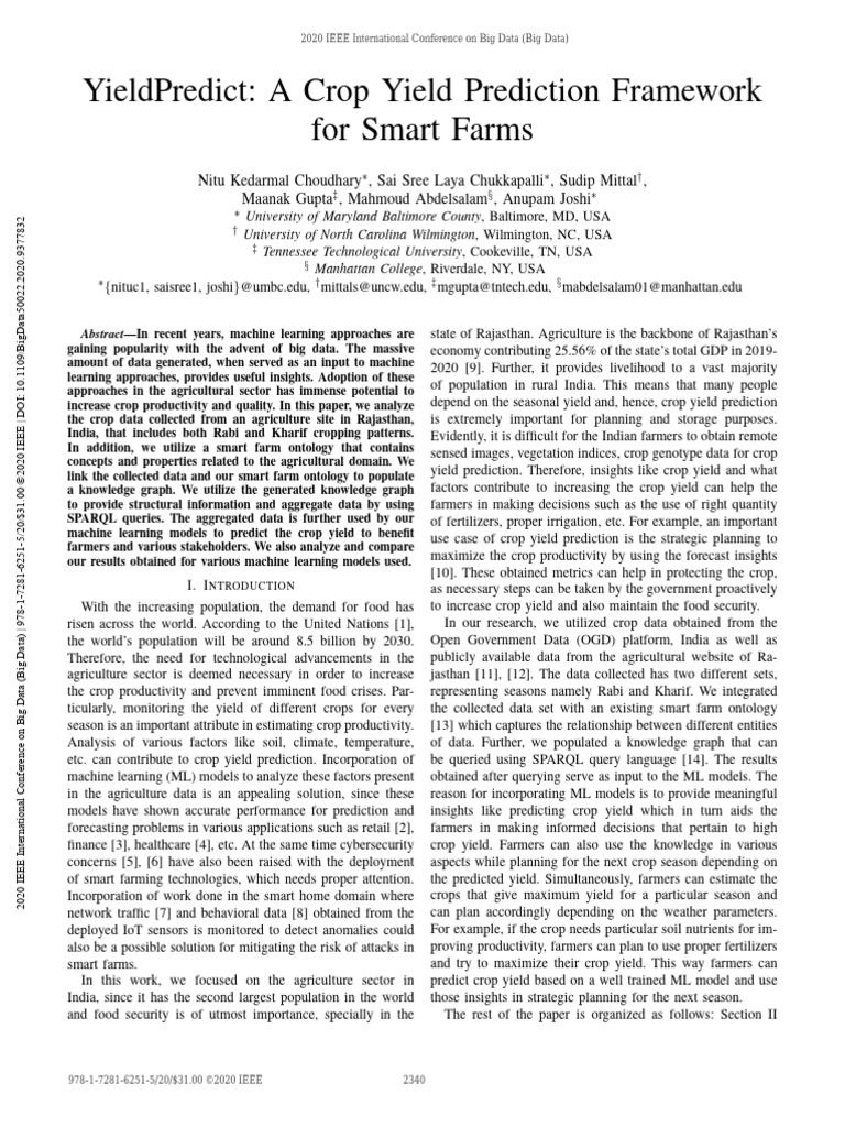 YieldPredict A Crop Yield Prediction Framework For Smart Farms | PDF ...