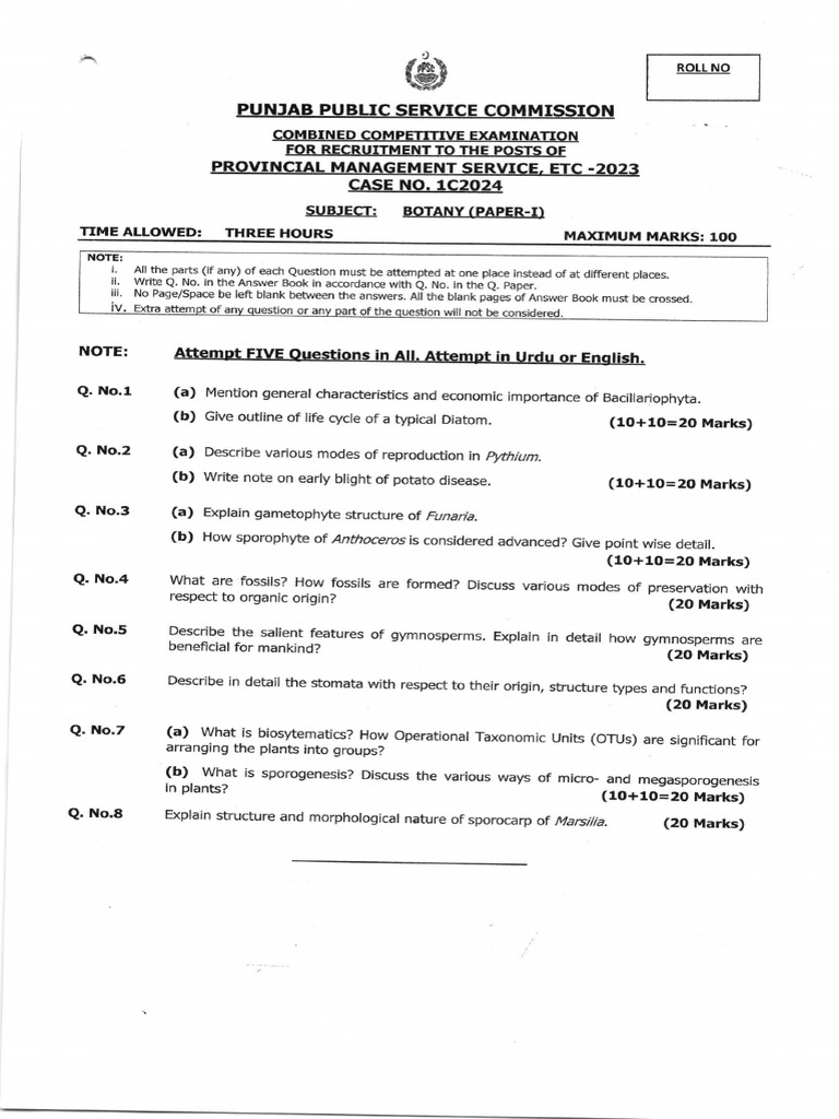 Botany Paper-I - Merged 25101594926 | PDF