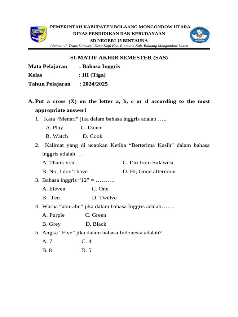 Sas Bahasa Inggris Kelas III | PDF