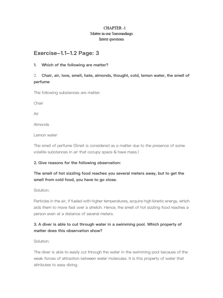 Chapter - 1 Science Intext | PDF | Matter | Gases