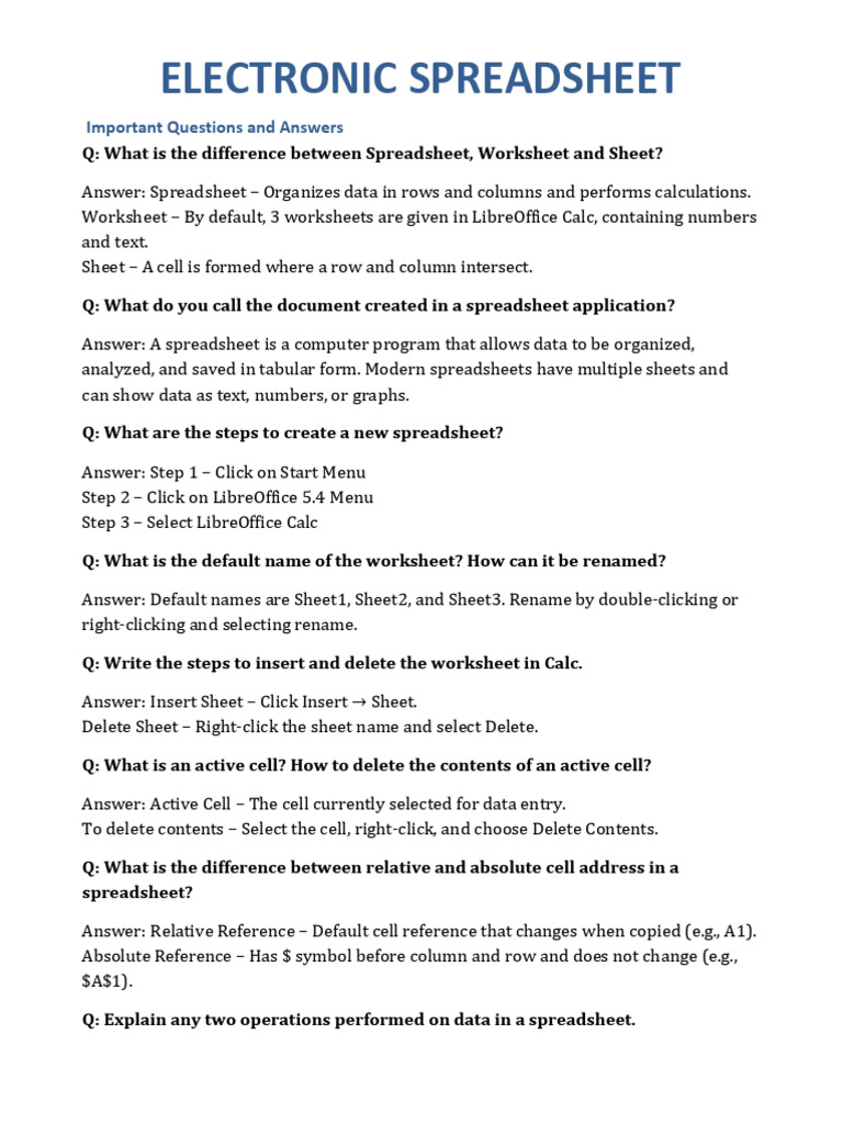 Electronic Spreadsheet Qa | PDF | Spreadsheet | Chart