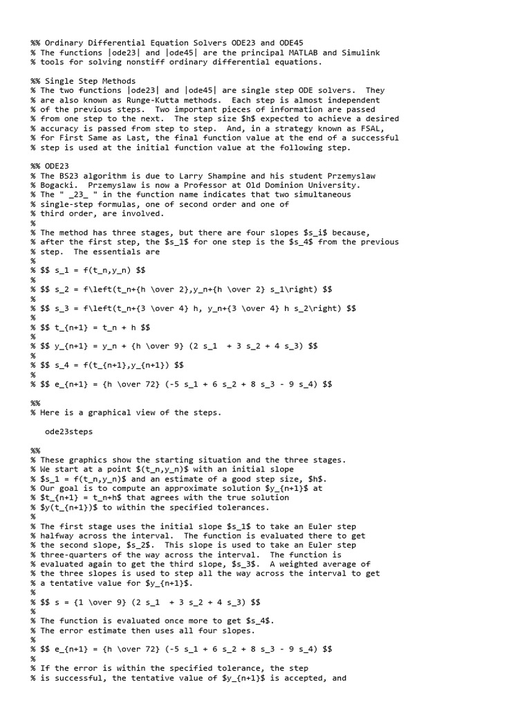 Ordinary Differential Equation Solvers ODE23 and ODE45 Cleve's Corner ...