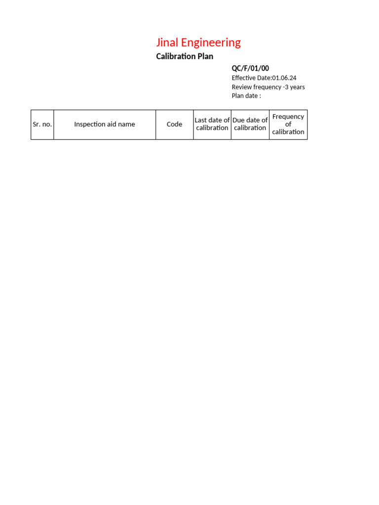 Calibration Plan | PDF