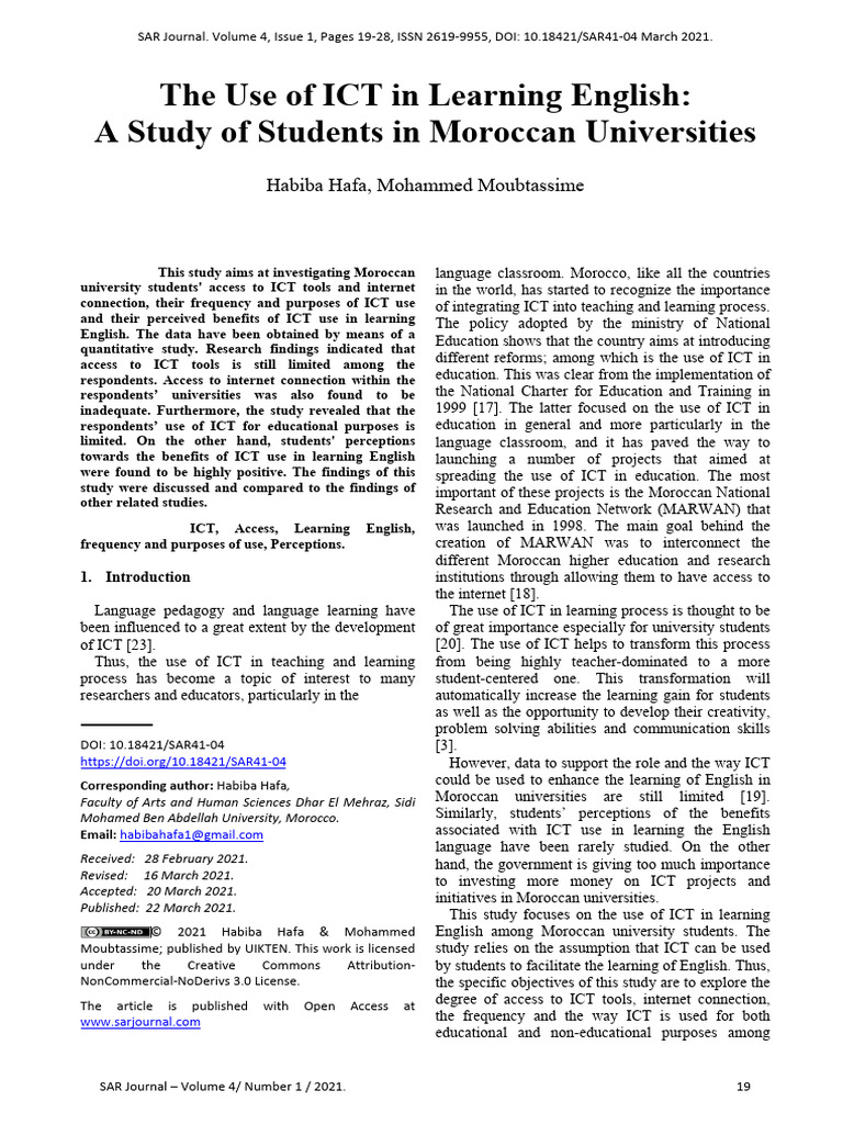 The Use of ICT in Learning English A Study of Stud | PDF | Educational ...