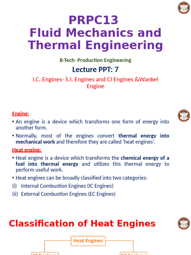 LEC 7 - Fluids & Thermal Engg | PDF | Internal Combustion Engine | Piston