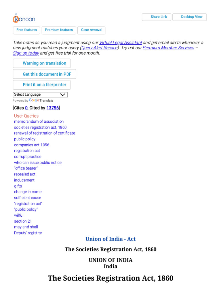 The Societies Registration Act, 1860 | PDF | Domain Name Registrar ...