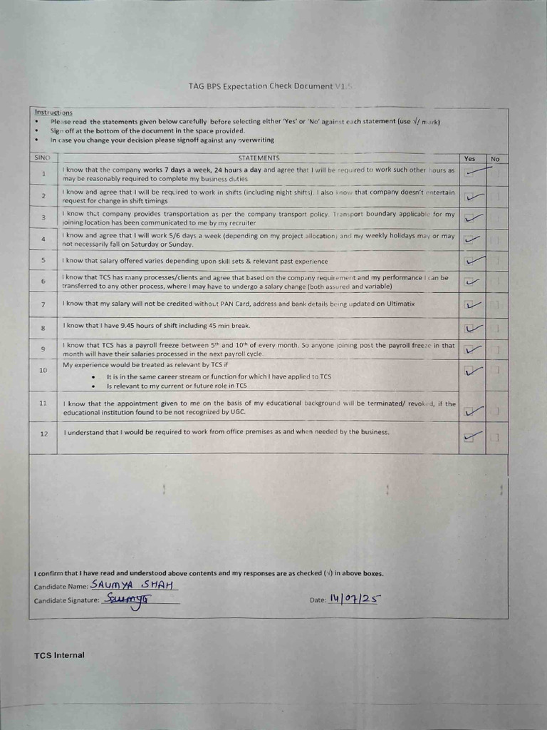 Expectation Checklist | PDF