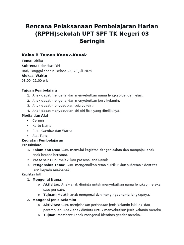 RPPH Tema Diriku Kelompok B | PDF
