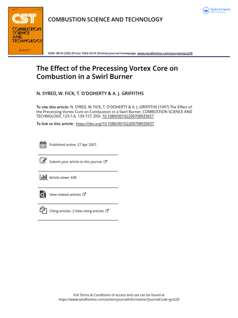 The Effect of The Precessing Vortex Core On Combustion in A Swirl ...