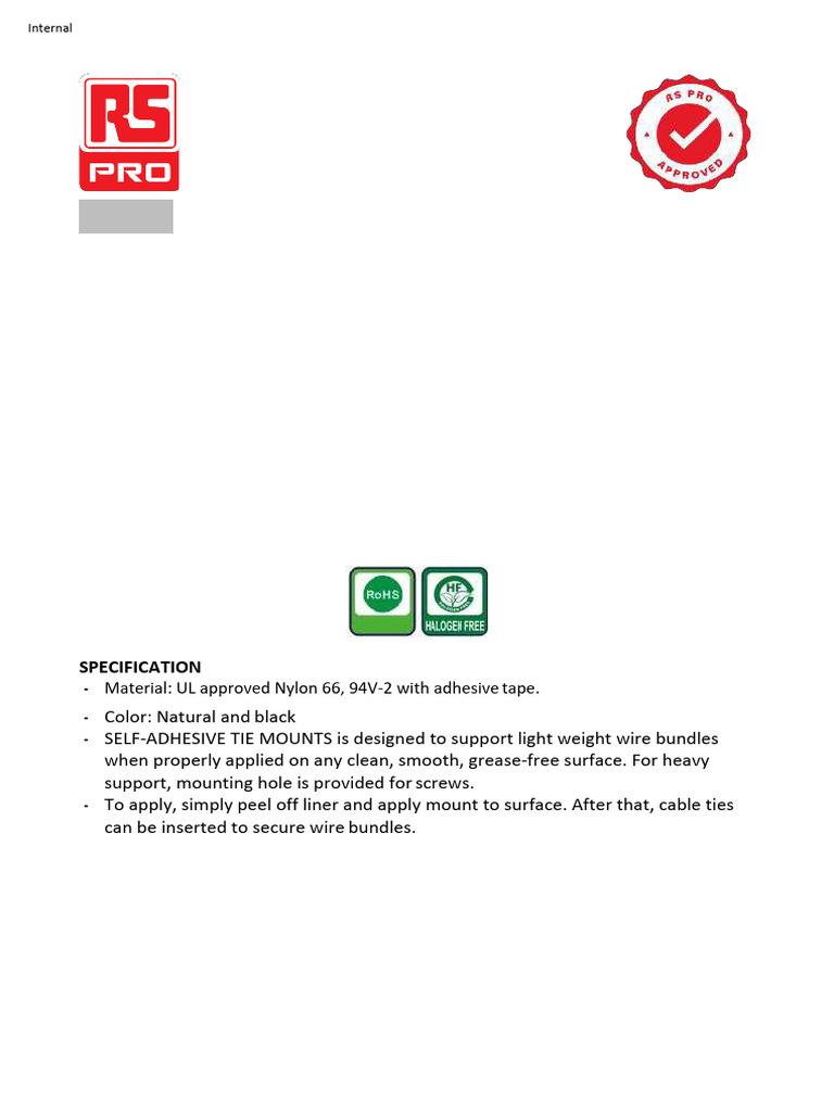RS PRO Self-Adhesive Cable Tie Mounts | PDF | Materials | Manufactured ...