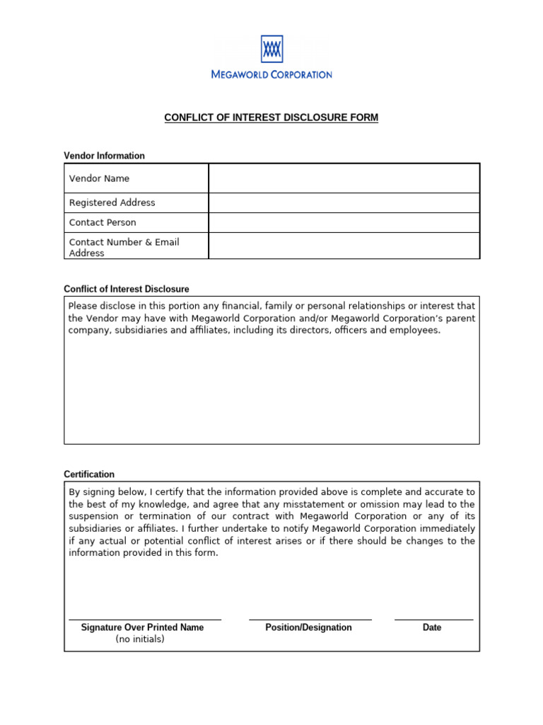 Vendor - Conflict of Interest Disclosure Form | PDF