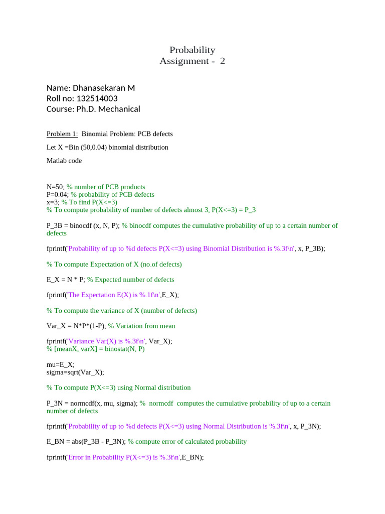 Probability - Assignment 2 - 132514003 | PDF