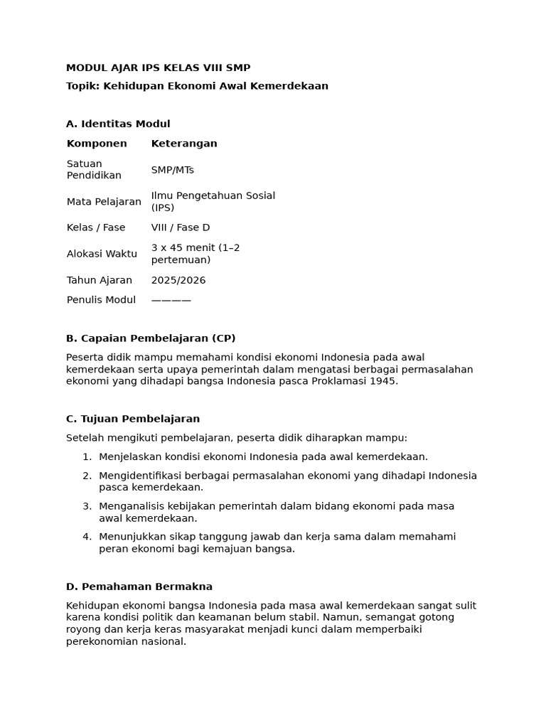 Modul Ajar Ips Kelas Viii Smp | PDF
