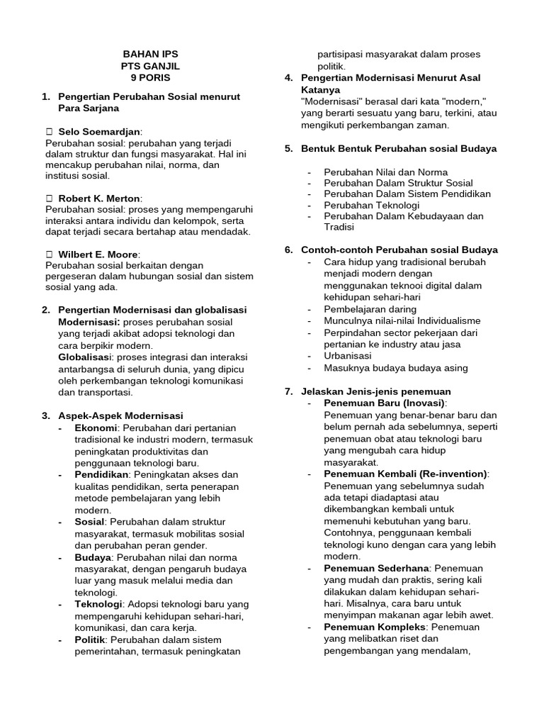 Bahan Pts Ganjil Ips - 9 Poris | PDF
