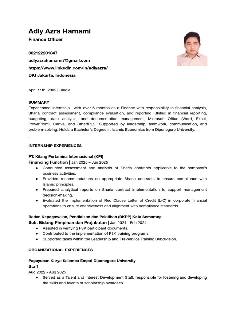Finance Officer - Adly Azra Hamami - Jakarta | PDF | Business