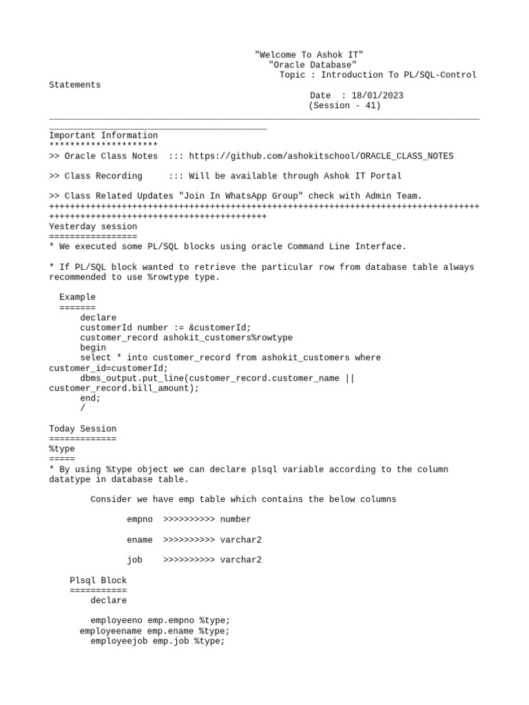 Pl Sql Control Statements Guide Pdf Pl Sql Data Management