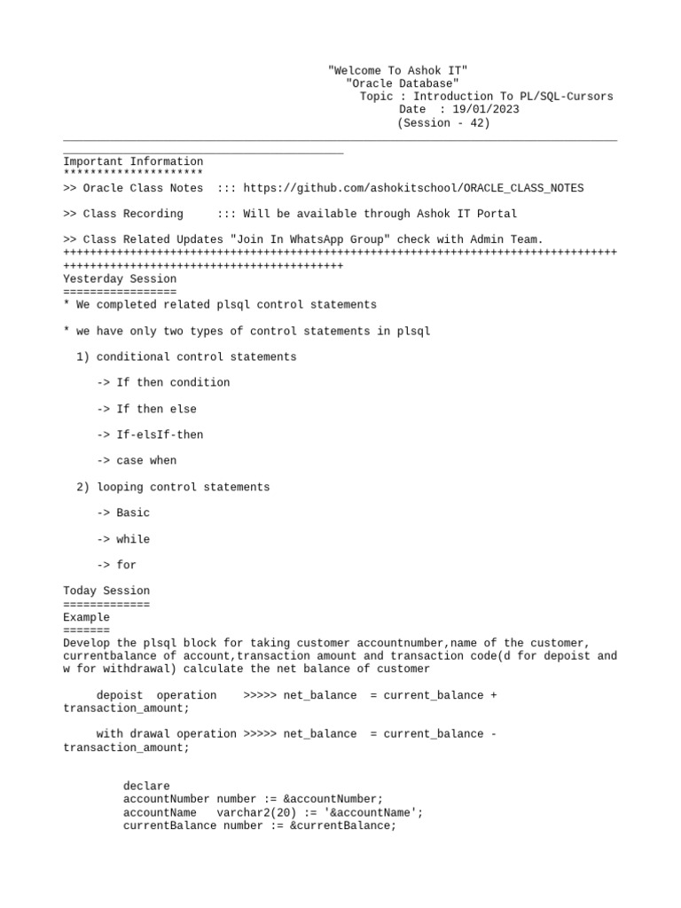 Day-42 Oracle PLSQL Cursors | PDF | Pl/Sql | Computing