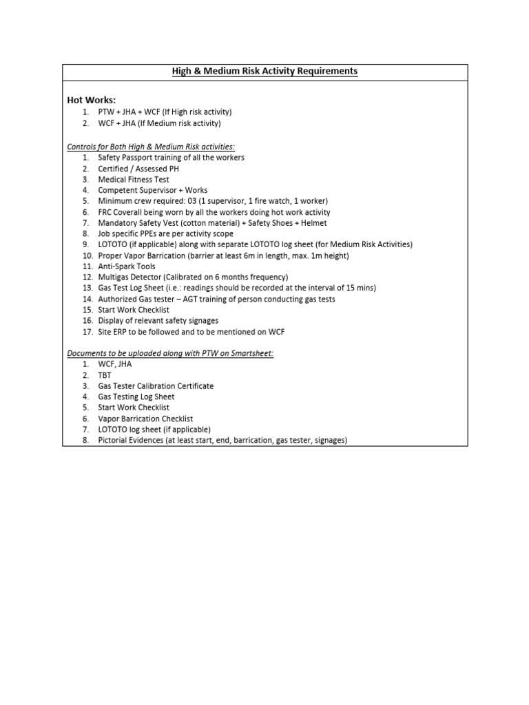 Hot Work Safety Requirements Guide | PDF