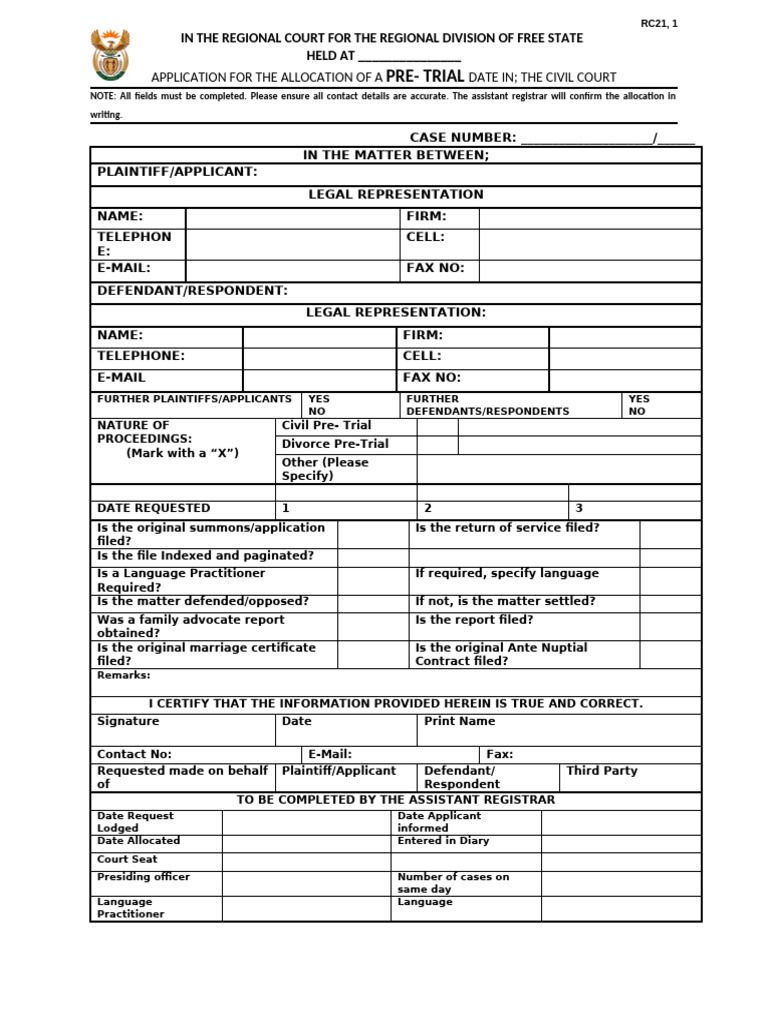 RC21 Form for Trial Date Allocation | PDF | Common Law | Judiciaries
