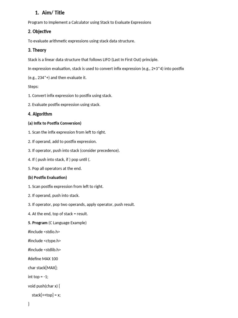 Create A Calculator That Uses A Stack Data Structure To Evaluate ...