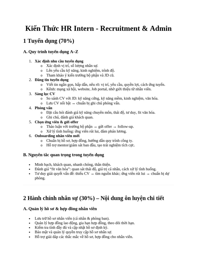 Kiến Thức HR Intern Recruitment - Admin | PDF