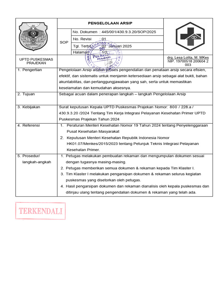 1. Sop Pengelolaan Arsip | PDF
