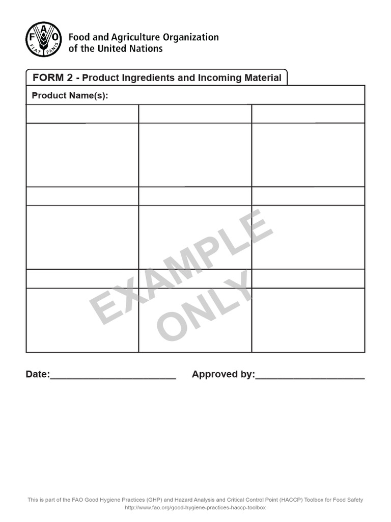 FORM 2 - Product Ingredients and Incoming Material | PDF