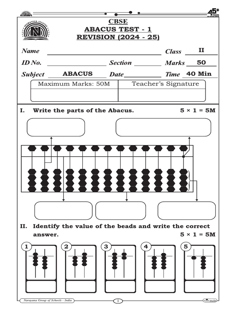 Grade-2 Abacus Test-1 Revision Paper 20241020 102304 | PDF