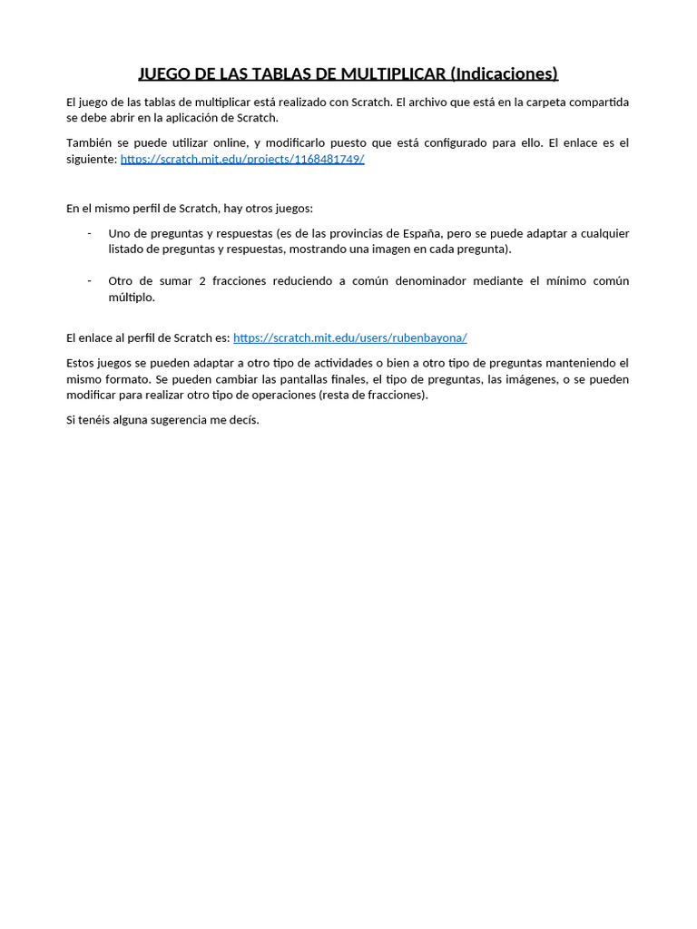 Indicaciones Juego de Las Tablas de Multiplicar | PDF
