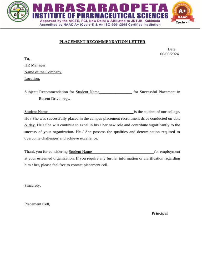 Placement Recommendation Letter | PDF