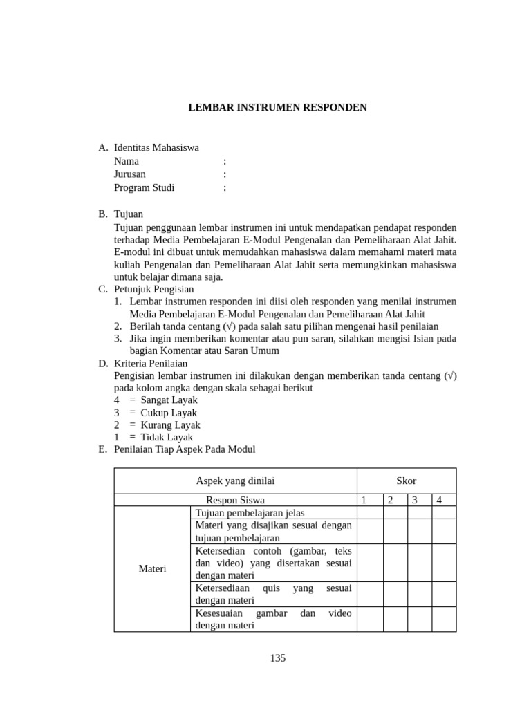 Lembar Instrumen Responden | PDF