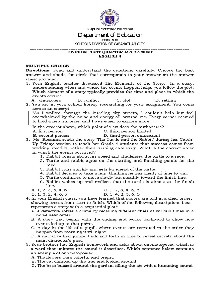 English 4 First Quarter Assessment | PDF | Backpack | Hand Washing