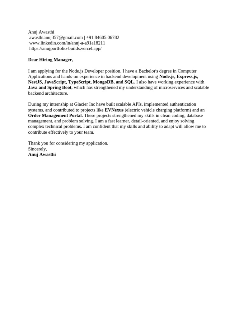 Anuj Awasthi Coverletter | PDF