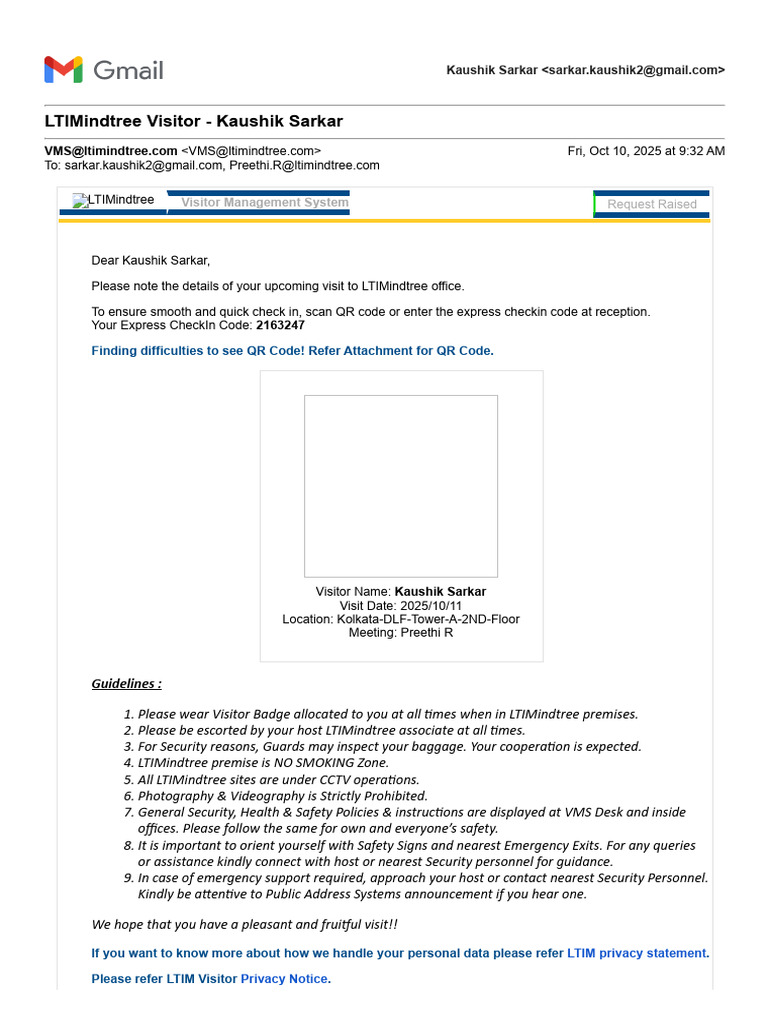 Gmail - LTIMindtree Visitor - Kaushik Sarkar | PDF