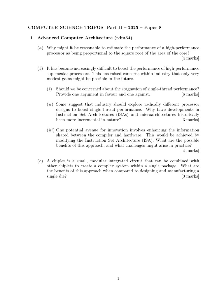 Computer Science Tripos Part Ii - 2025 - Paper 8 Advanced Computer ...