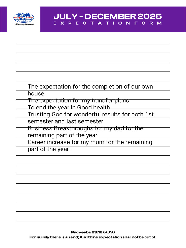 Expectation Form 2025 | PDF