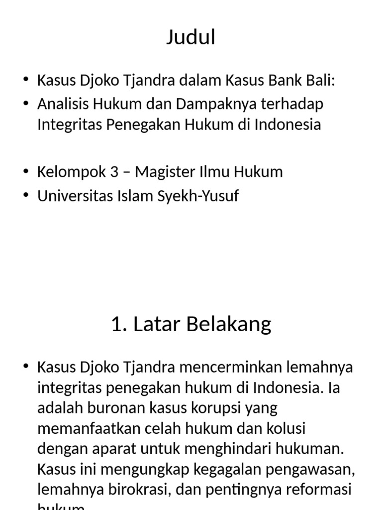 Analisis Kasus Djoko Tjandra dan Hukum Indonesia | PDF