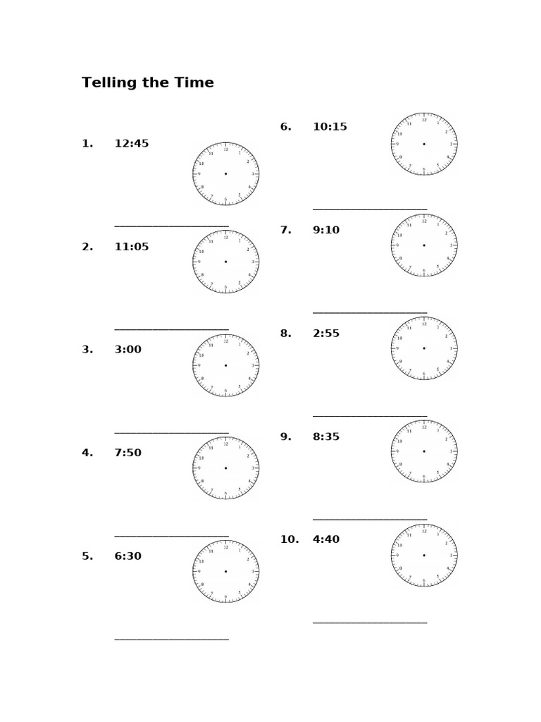 Telling The Time Worksheet | PDF