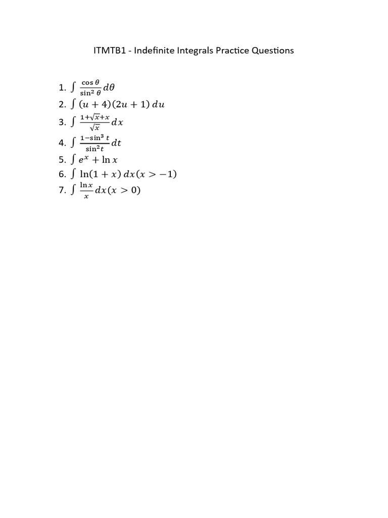ITMTB1 Indefinite Integrals | PDF