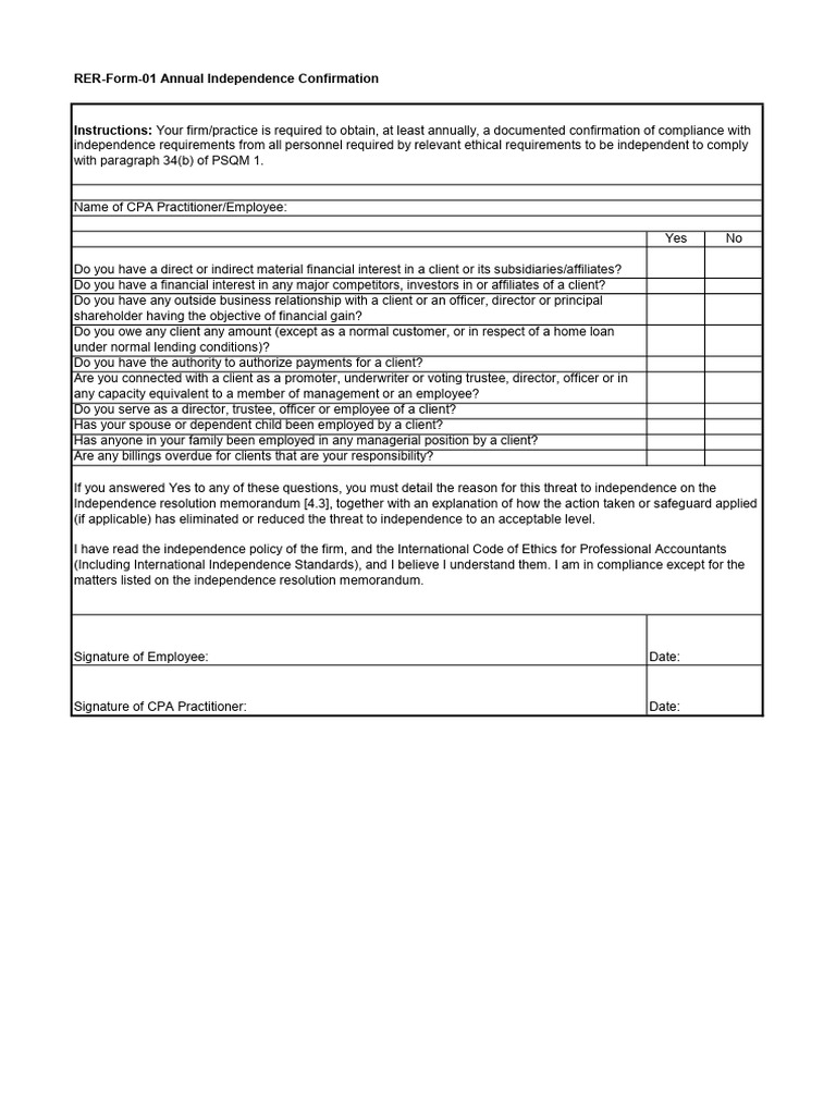 Annual Independence Confirmation Form | PDF