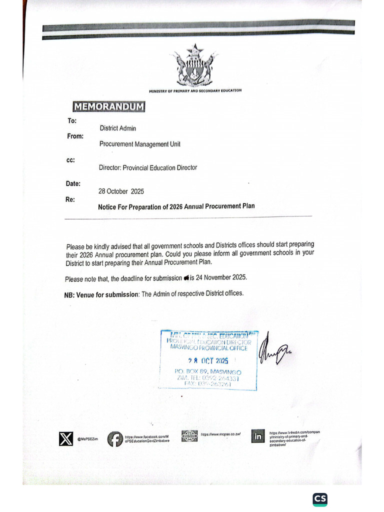 Memo For 2026 Annual Procurement Plan | PDF