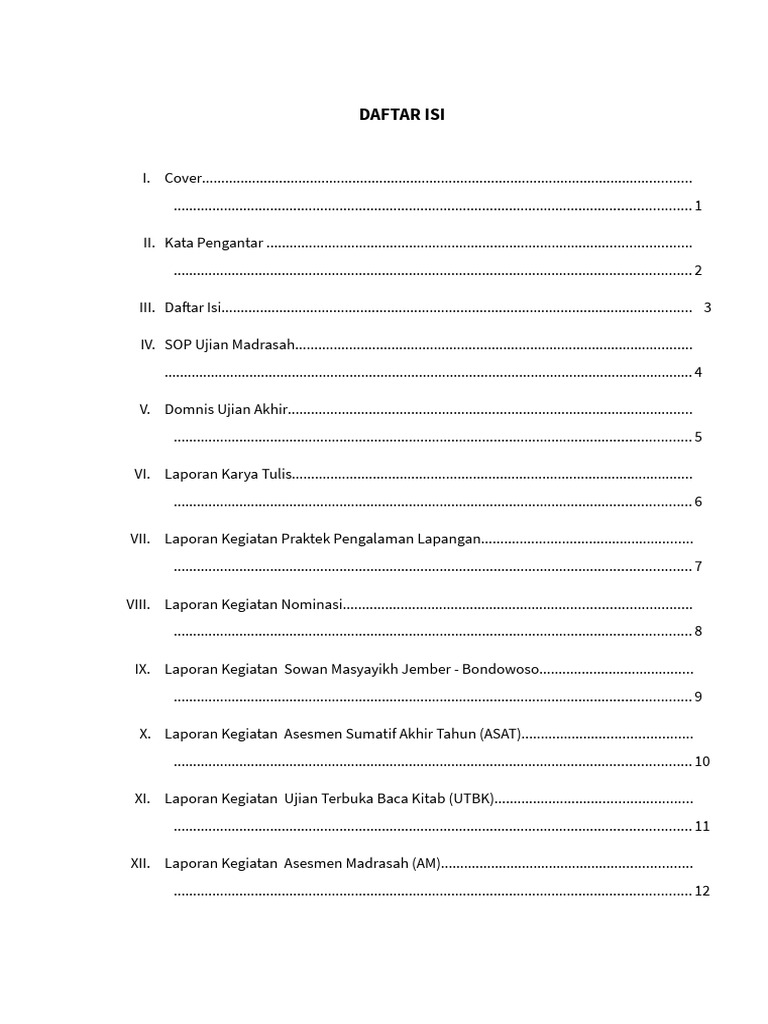 Daftar Isi Lpj | PDF