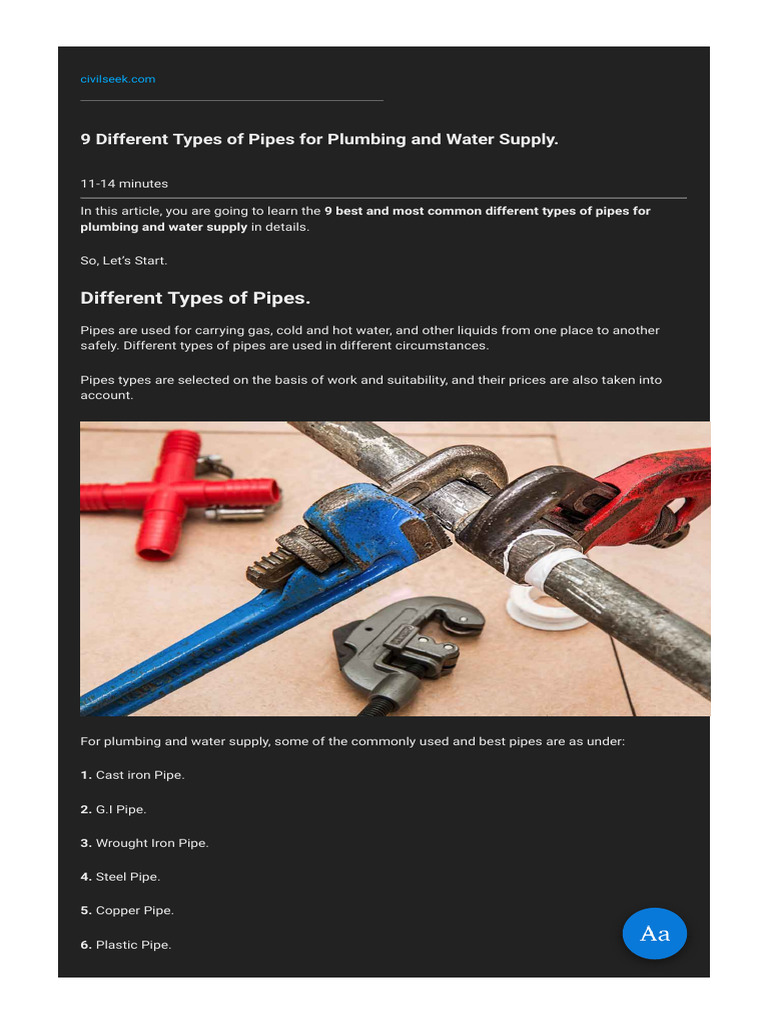 Types of Pipes for Plumbing Systems | PDF | Pipe (Fluid Conveyance ...