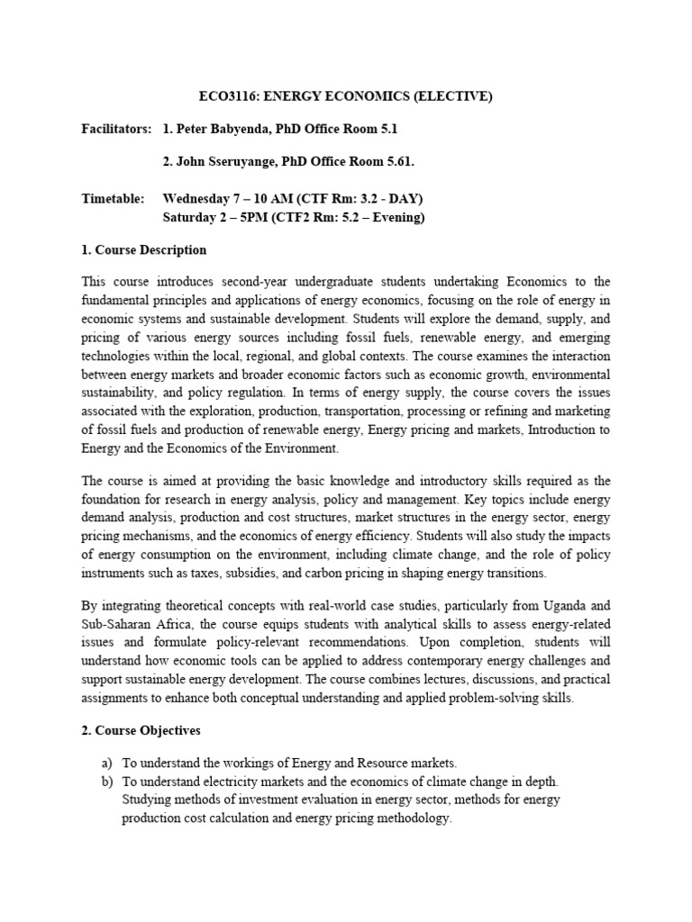 Energy Economics Course Overview | PDF | Economics | Energy Industry