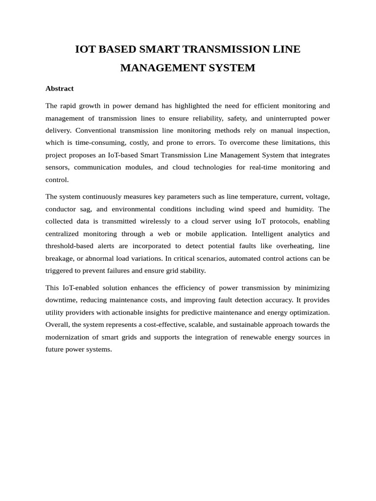 Iot Based Smart Transmission Line Management System | PDF