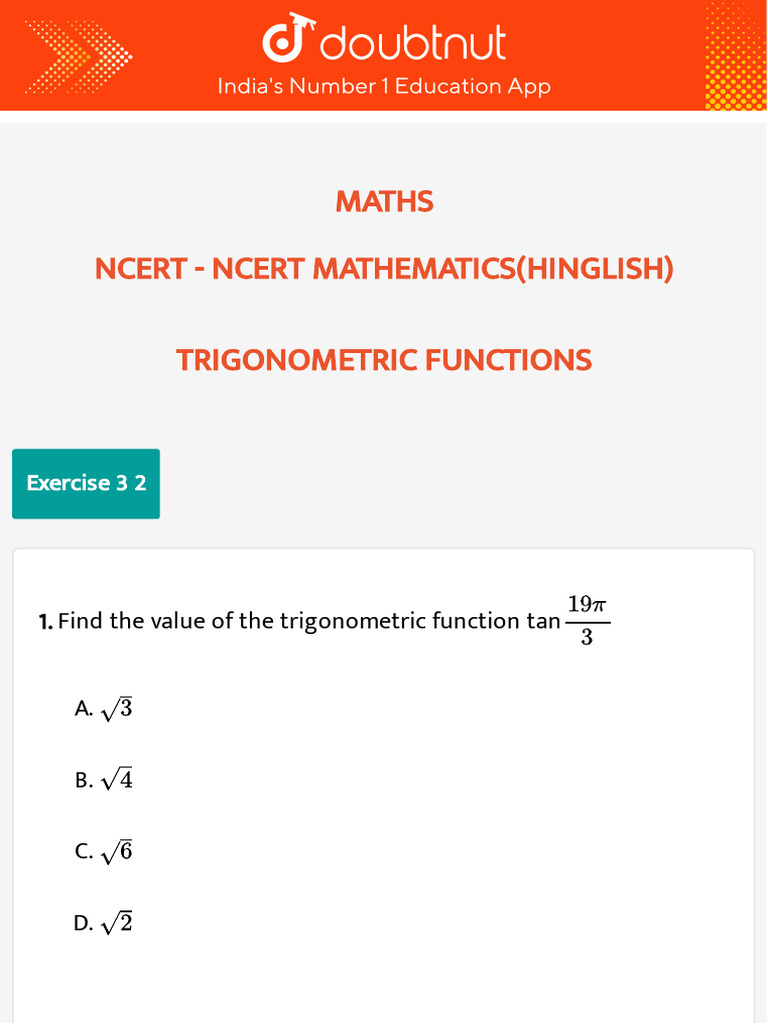 Trigonometric Functions Exercises and Solutions | PDF | Trigonometric ...